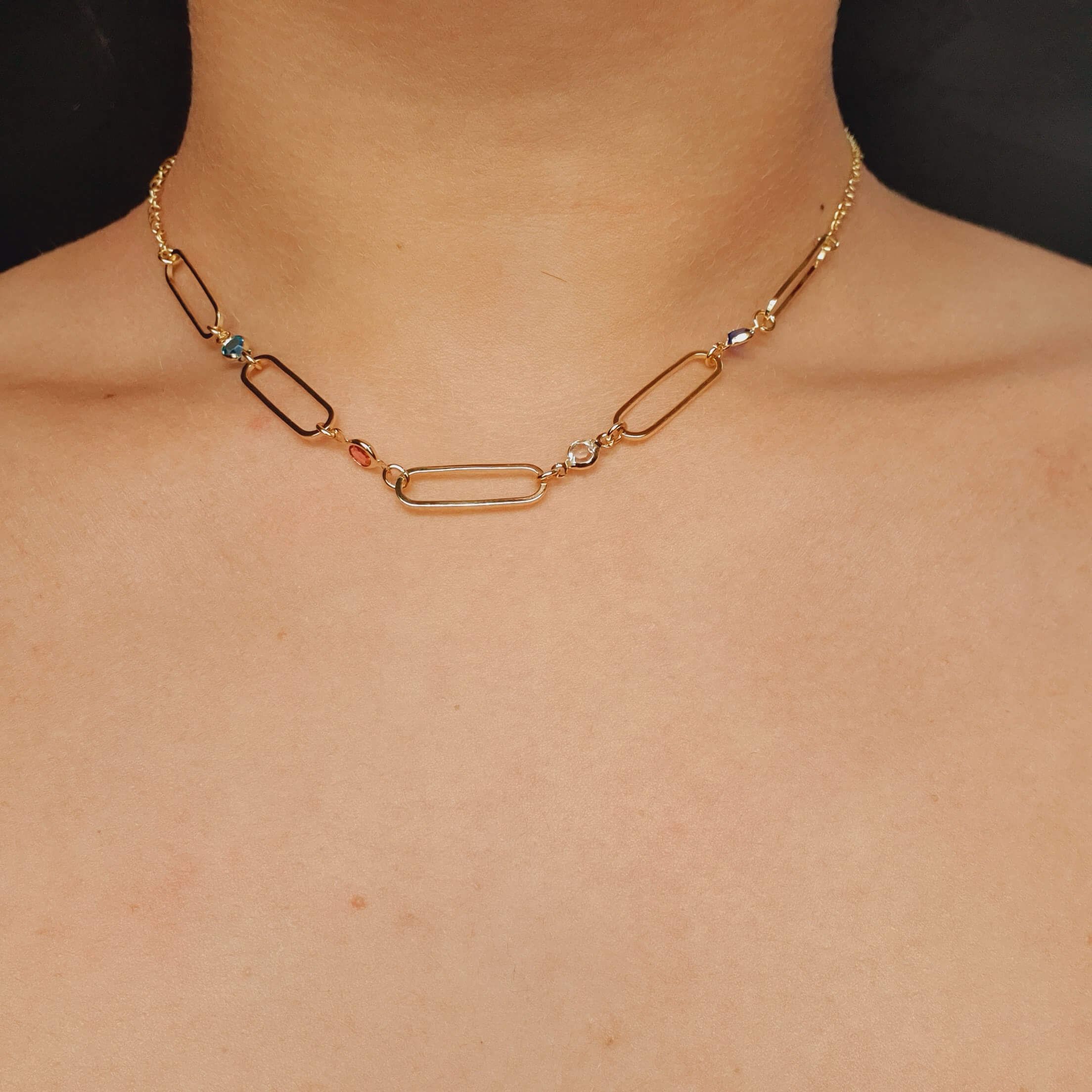 Colar Choker Folheado A Ouro 18K Colorido - Chérie Bijoux