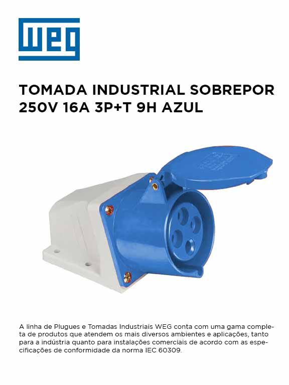 TOMADA SOBREPOR INDUSTRIAL 250V 16A 3P+T 9H AZUL WEG | Comercial Leal