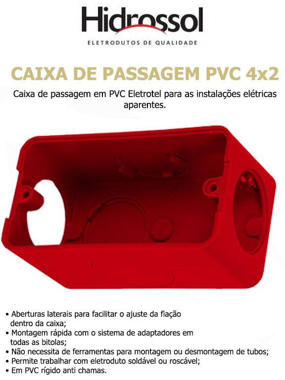 CAIXA PASSAGEM PVC COND VERMELHO 4X2 HIDROSSOL | Comercial Leal