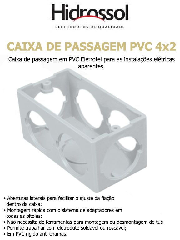 CAIXA PASSAGEM PVC COND BRANCO 4X2 HIDROSSOL | Comercial Leal