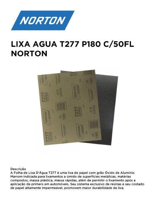 LIXA D'ÁGUA T277 P180 COM 50 FOLHAS NORTON | Comercial Leal
