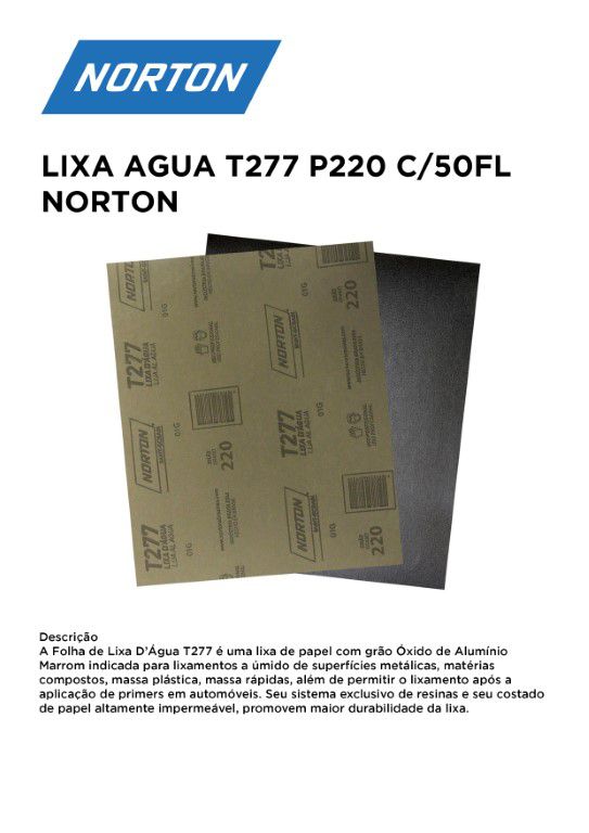 LIXA D'ÁGUA T277 P220 COM 50 FOLHAS NORTON | Comercial Leal