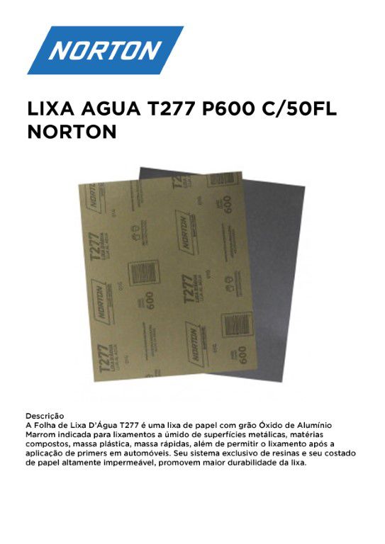 LIXA D'ÁGUA T277 P600 COM 50 FOLHAS NORTON | Comercial Leal