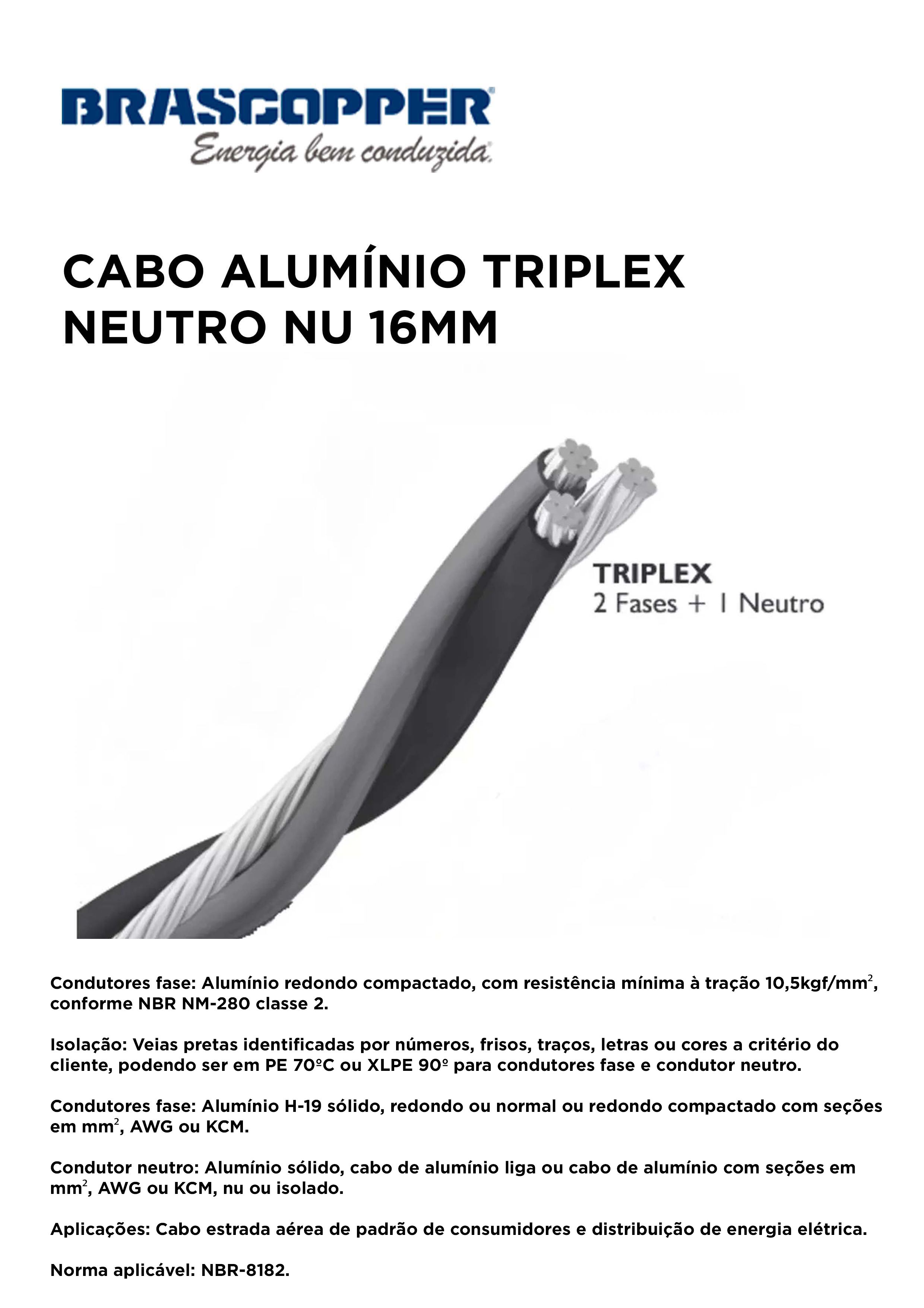 CABO ALUMINIO TRIPLEX PRETO/CINZA + NEUTRO NU 16MM | Comercial Leal