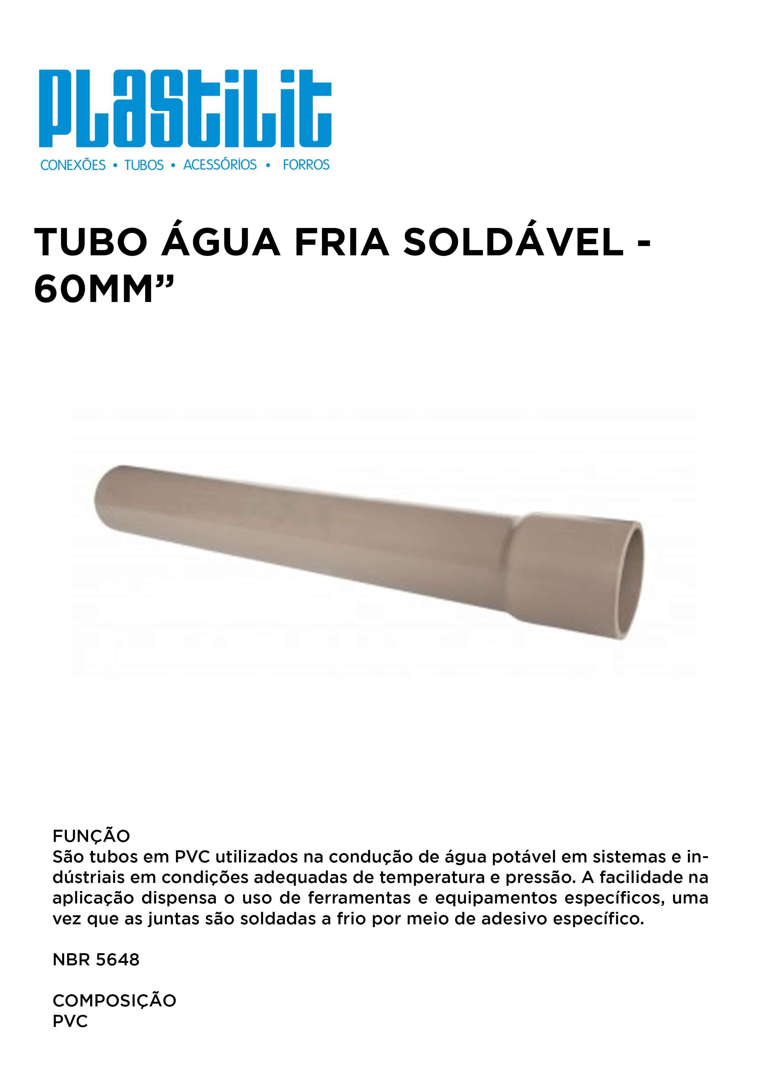 TUBO PVC Soldável 60MM 6M PLASTILIT | Comercial Leal