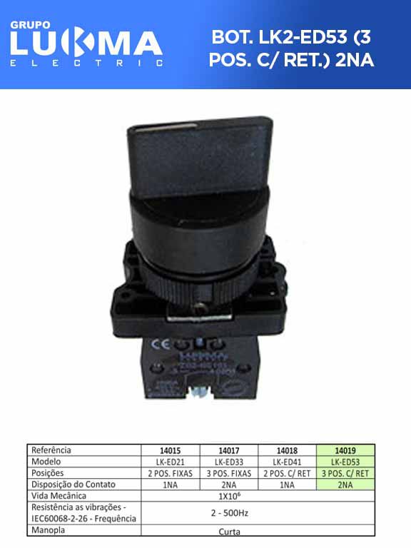 COMUTADORA MANOPLA CURTA LK-ED53 3 POS C/ RETORNO 2NA LUKMA 14018 ...