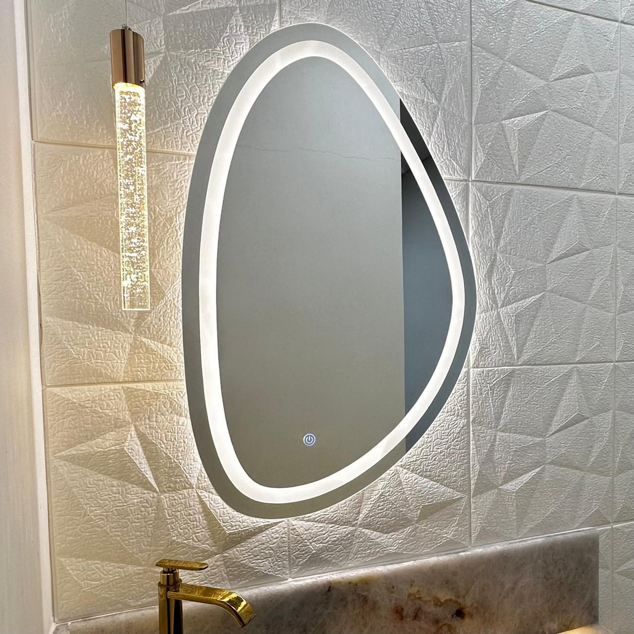 Espelho Orgânico Jateado com 3 TONS DE LED e Botão Touch 45X70cm Decorativo | Decora loja