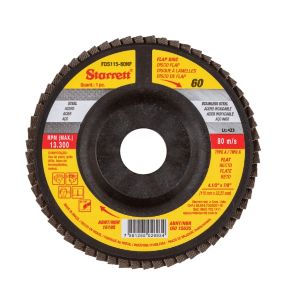 Disco Flap em Nylon 115mm Grão 60 STARRETT FDS115-60NF | Degraus ...