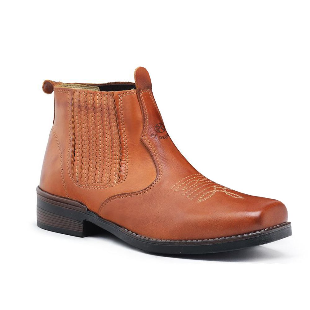 Botina Masculina Country Couro Legítimo Tan | KRN SHOES | Calçados Casuais