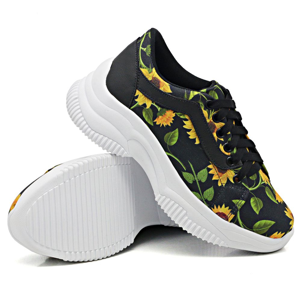 Tênis DK Shoes Casual Chunky Estampa Girassol Preto | DK Shoes | Tênis ...