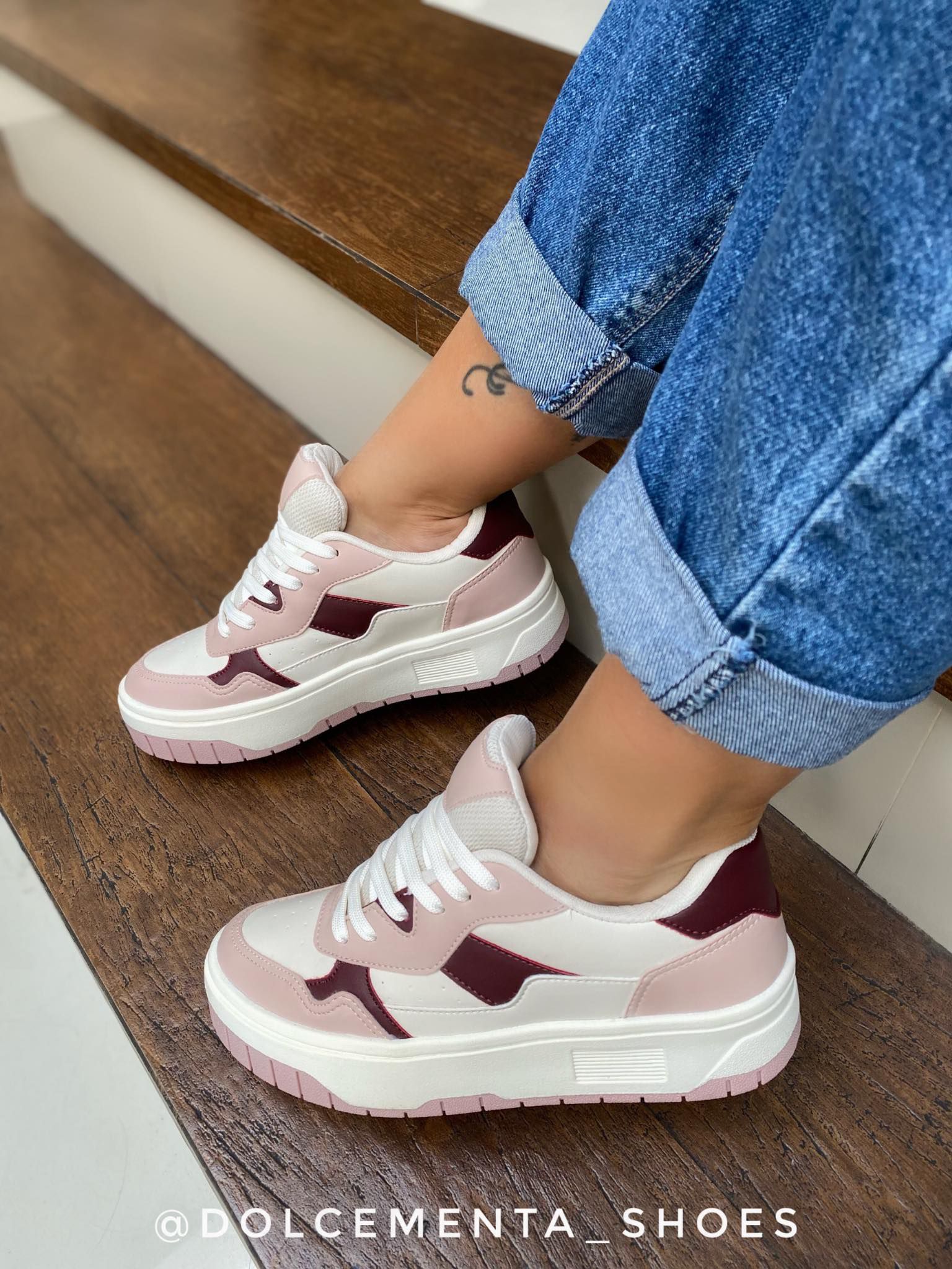 Tênis Flatform Jessica {Branco/Marsala/Rosê} | Dolce & Menta