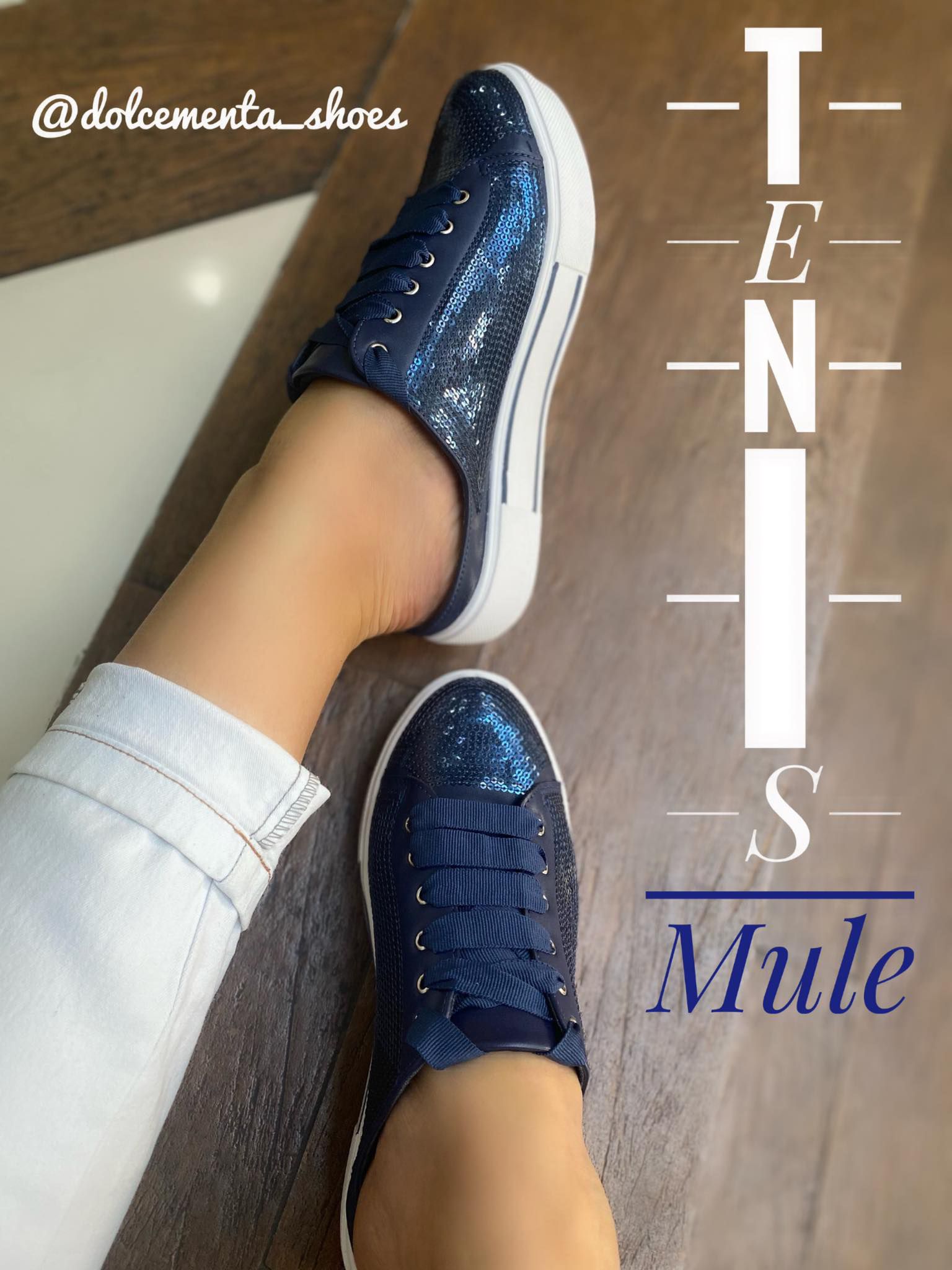 Tenis mule paete azul marinho | Dolce & Menta