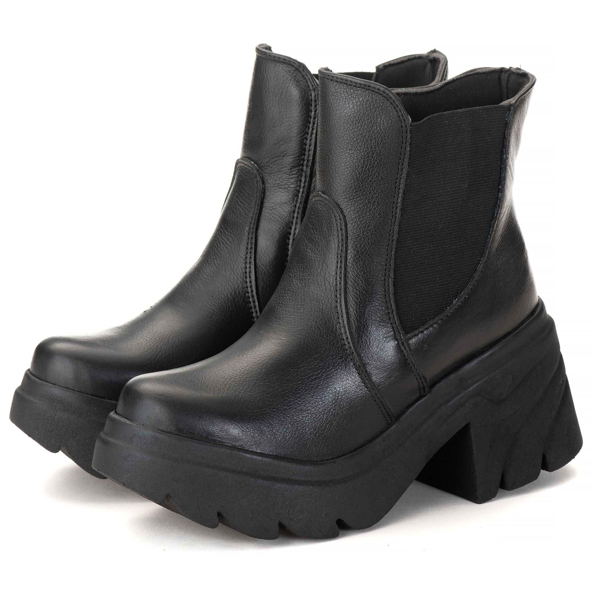 Bota Coturno Chelsea Feminina Couro Legitimo Preto - REF: 6730 | DROP FIT