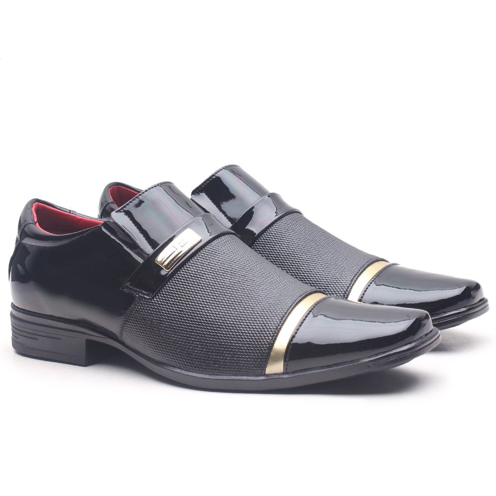 Sapato Social ELT em Material Tecnológico em Verniz Texturizado Preto ...