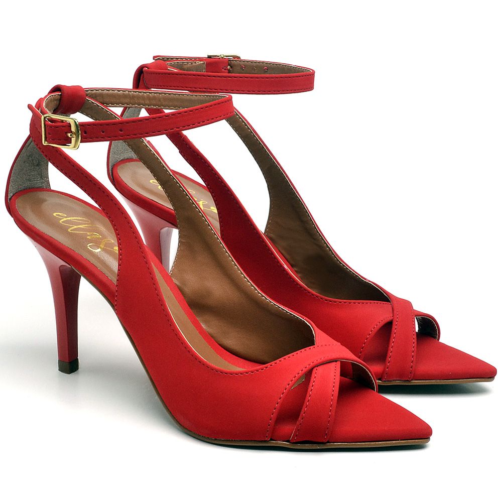 Sandália Salto Médio Nobuck Vermelho | ELLA´S ONLINE | Calçados e ...
