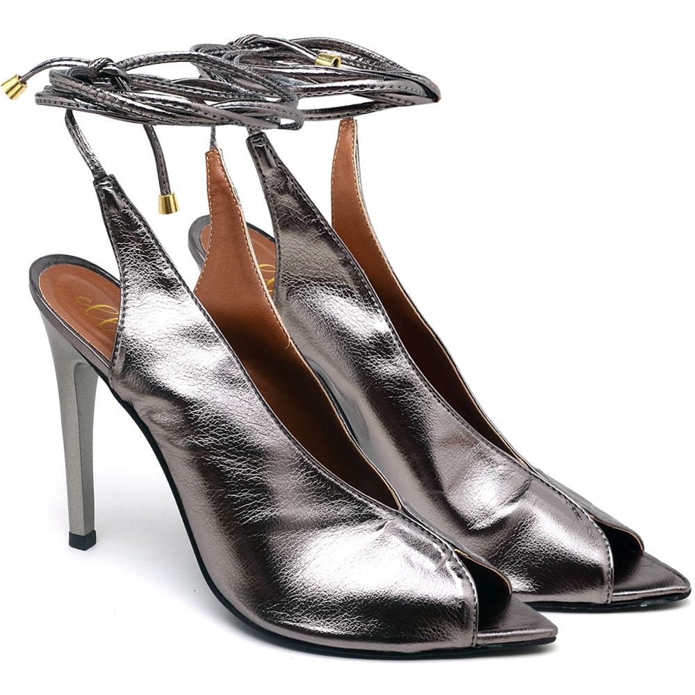 7946 Sandália Salto Alto Bico Folha Metalic Prata Velho | ELLA´S ONLINE ...