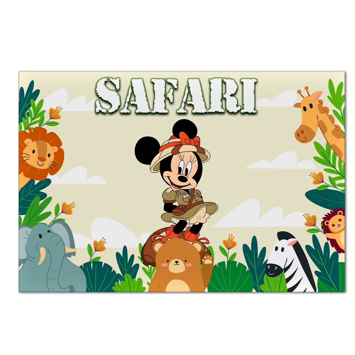 Painel Retangular Horizontal 2,20x1,50 Tema Minnie Safari 1 ...