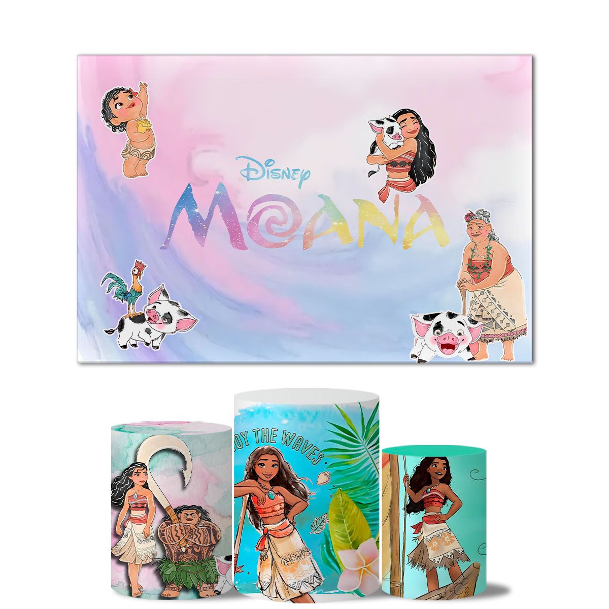 Trio De Capas Cilindros + Painel Retangular Horizontal Moana Aquarela ...