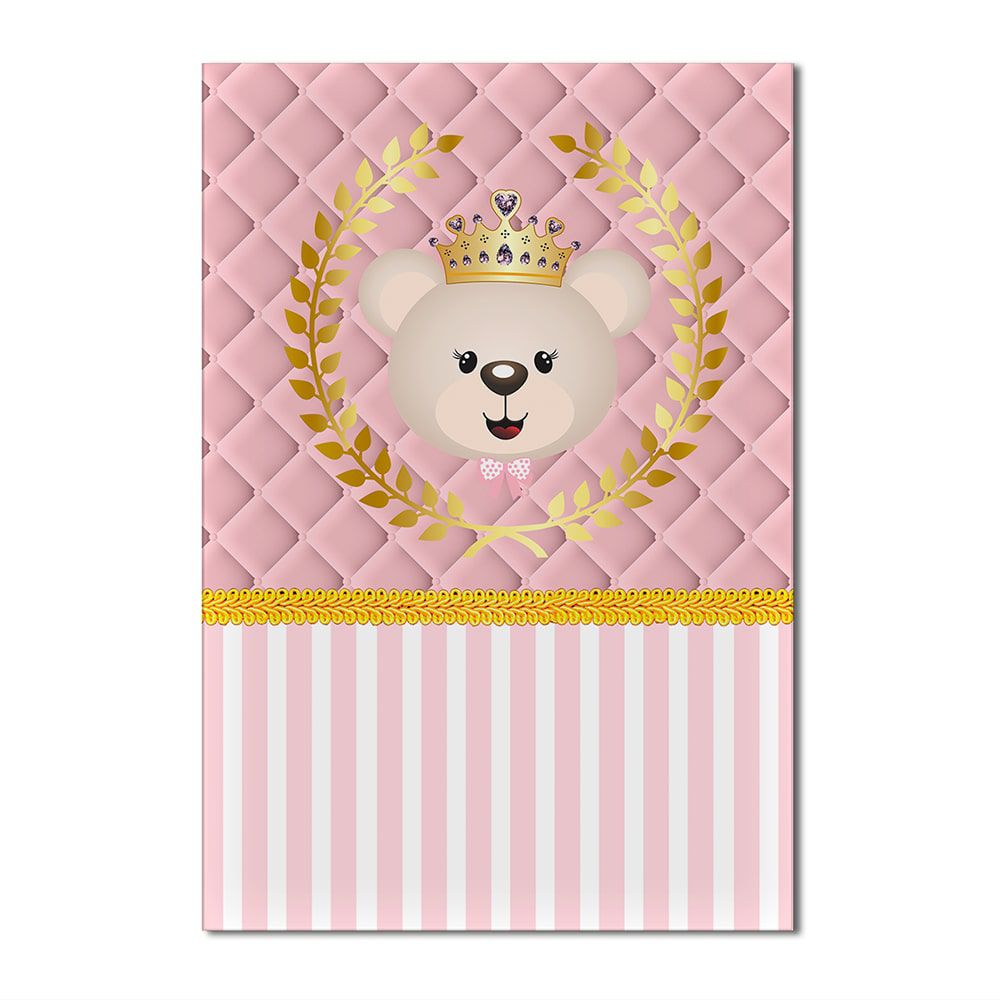 Painel Festa Retangular Ursinha Princesa Rosa | ESTAMPARIA NET