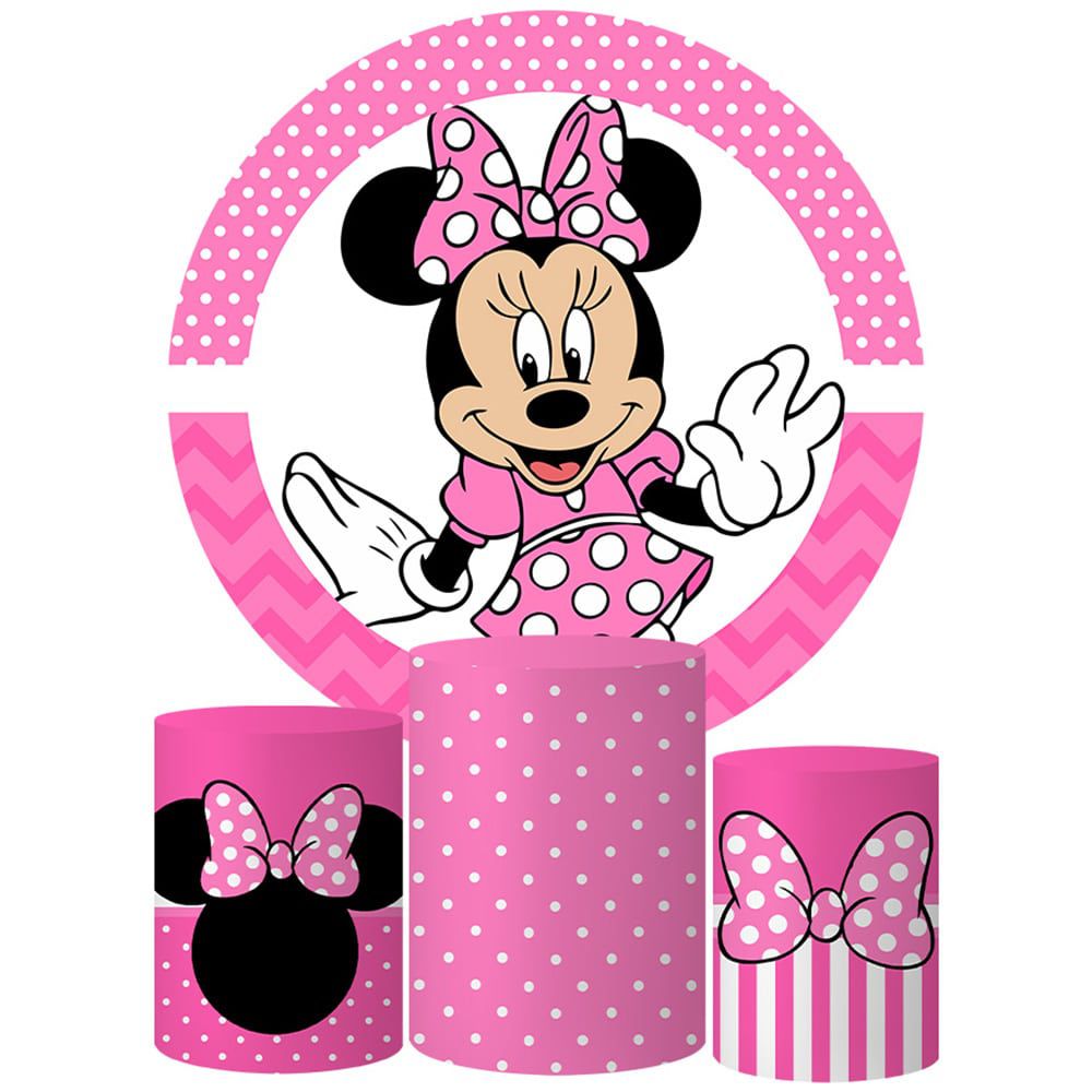 Trio Capa Cilindro + Painel Tema Minnie Rosa Veste Fácil | ESTAMPARIA NET