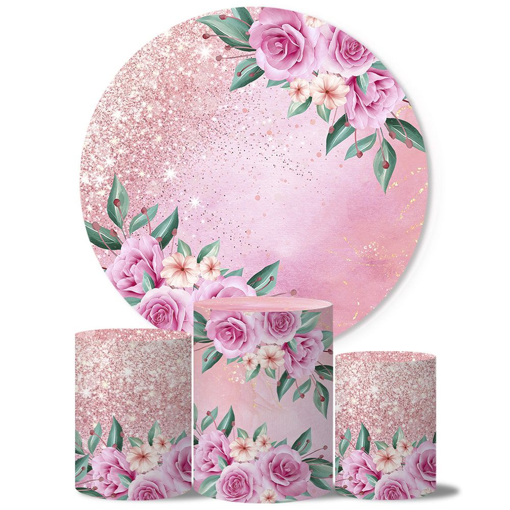 Trio Capa Cilindro + Painel Tema Flores Rosa Veste Fácil | ESTAMPARIA NET