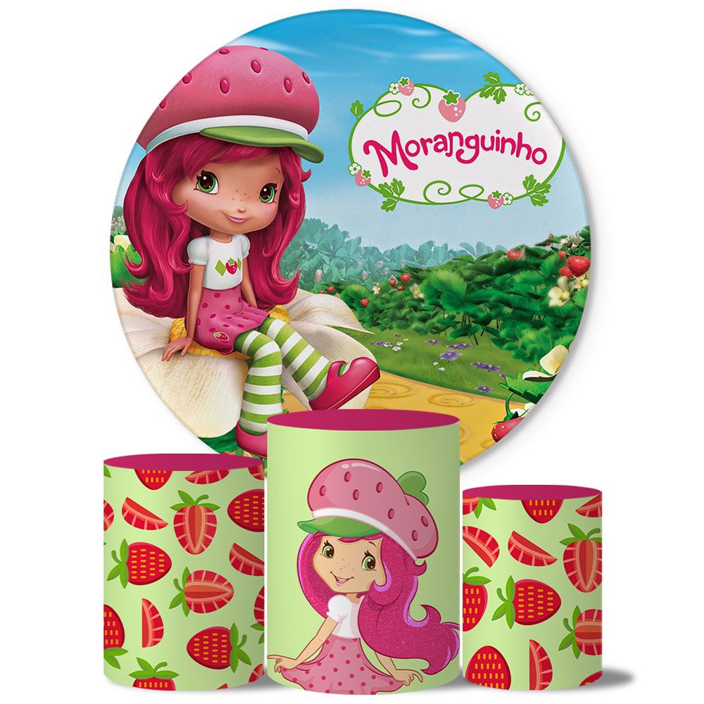 Trio Capa Cilindro + Painel Tema Moranguinho Fofa Veste Fácil ...