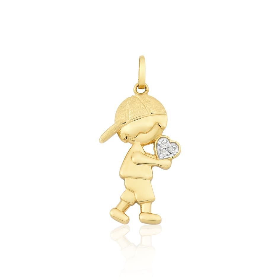 Pingente De Ouro 18k Menino Com Coração P | Fábrica do Ouro ®️