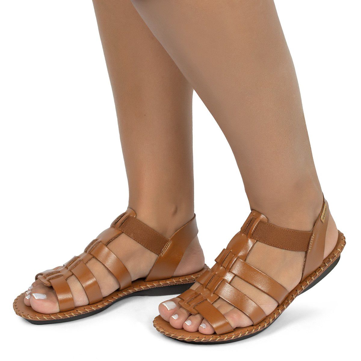 Sandália Rasteira em Couro Whisky | Flor de Couro | Sandálias e Botas ...