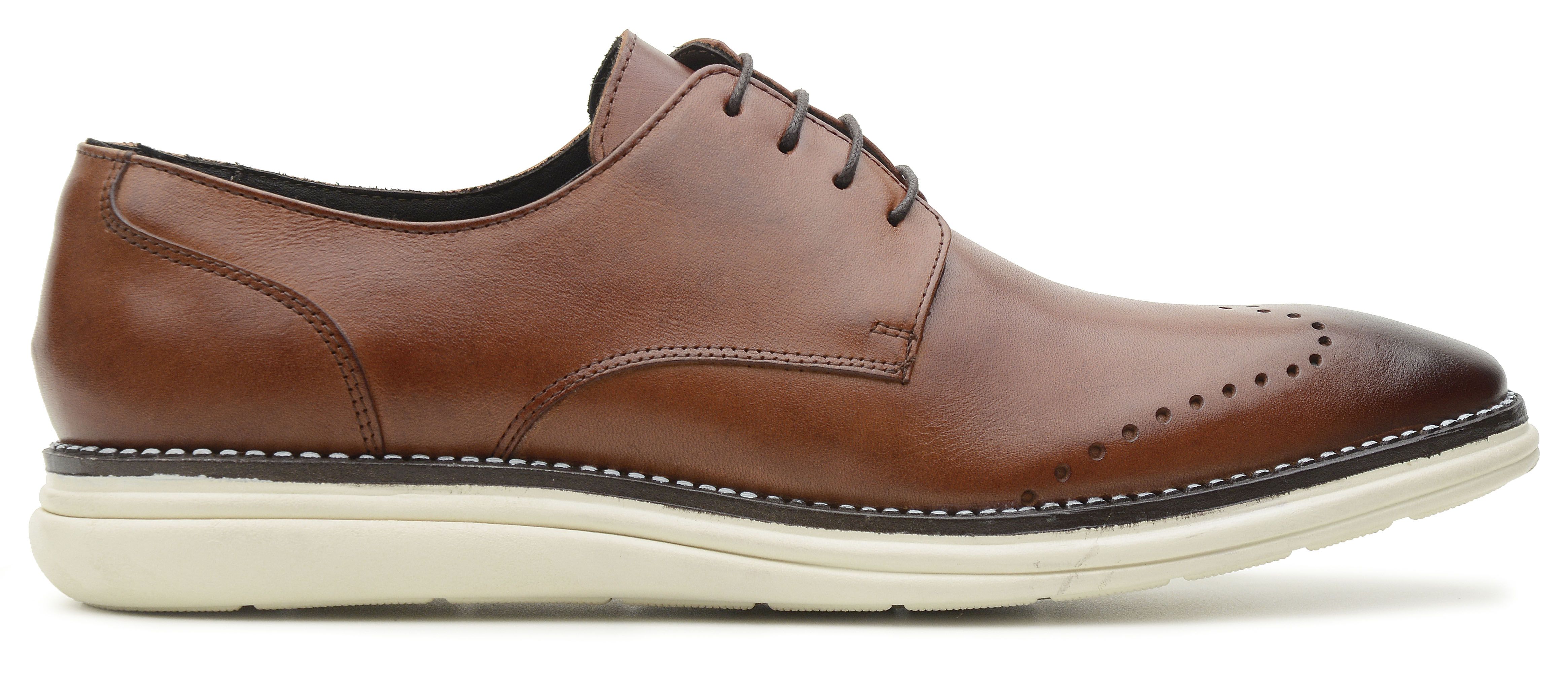Sapato Casual Masculino Derby Brogue Berlim Whisky | Grife Couro