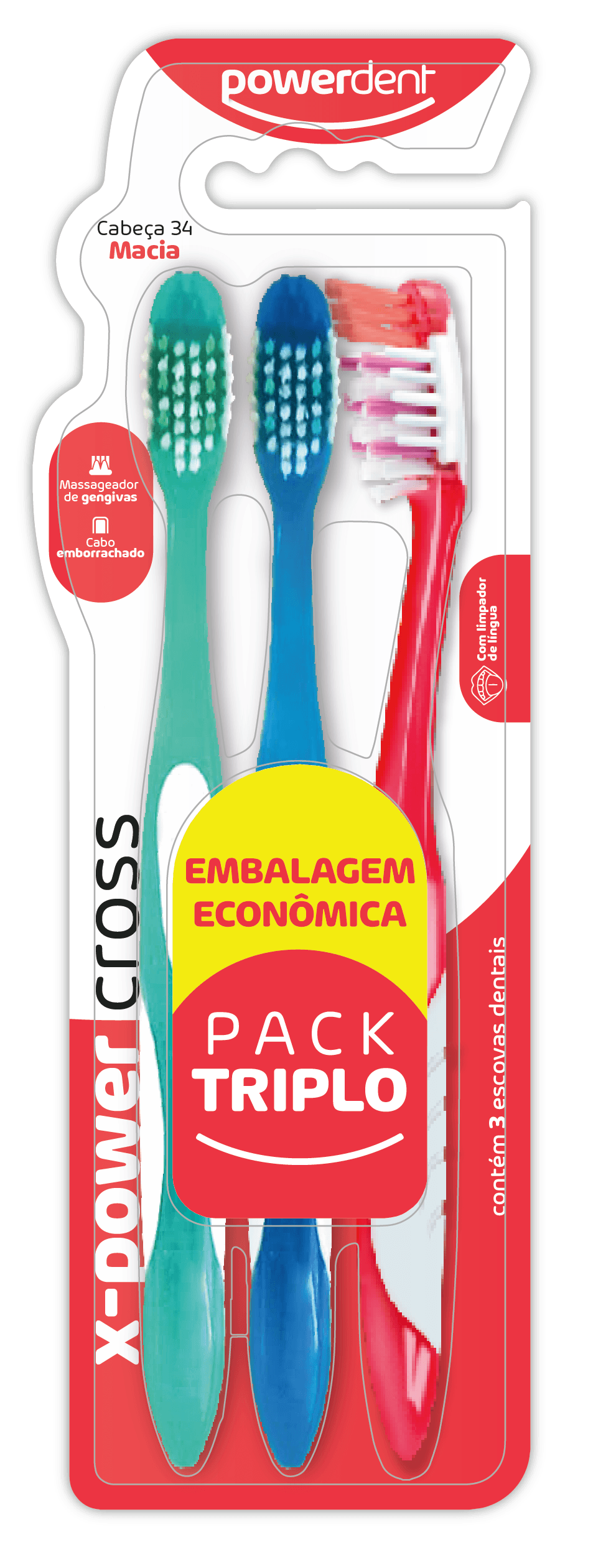 ESCOVA DE DENTE X-POWER CROSS PACK TRIPLO | PowerDent Profissional