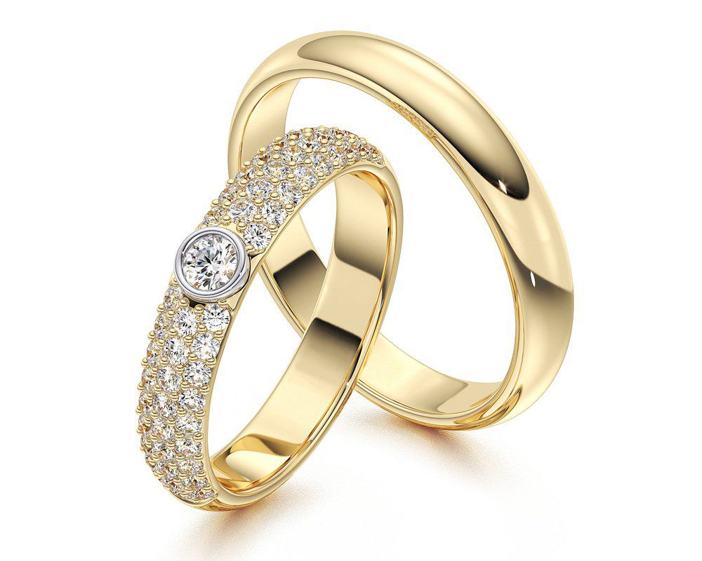 Aliança Solitário Com Diamantes - Casamento e Noivado - Ouro 18k ...