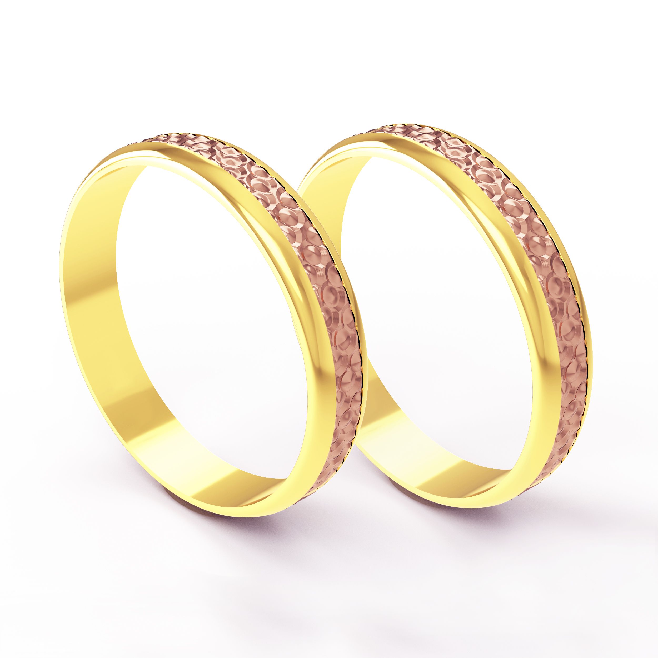 Aliança em Ouro Amarelo e Rosê 18k Trabalhada no centro para Bodas de ...