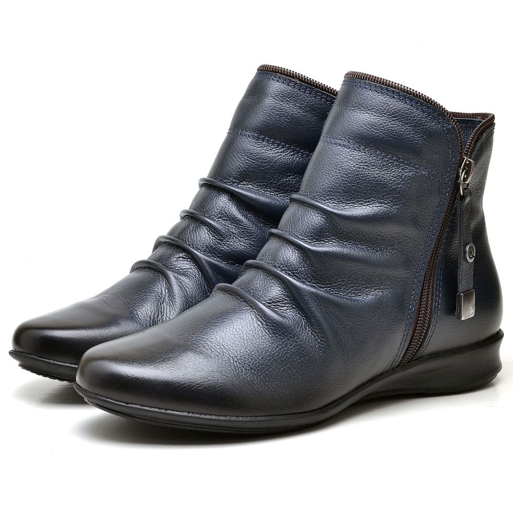 Bota Lucy Feminina de Couro Super Extremo conforto Cor: Azul Marinho ...