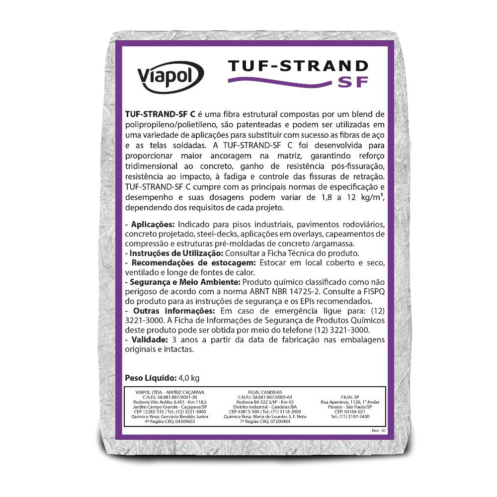 MACROFIBRA SINTETICA TUF STRAND SF 4KG VIAPOL | Impermix | Materiais de ...