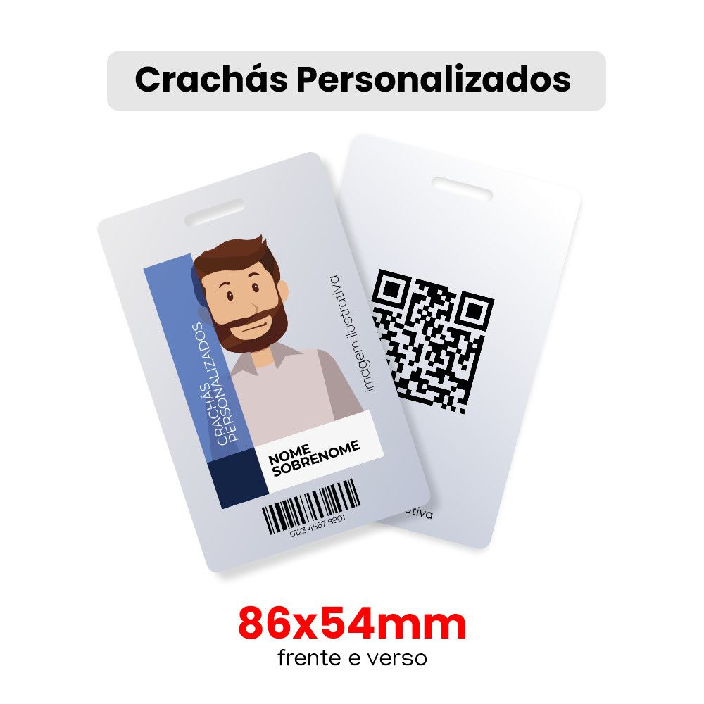 Crachás Personalizados em PVC Branco 1mm 86x54mm - Frente e Verso ...