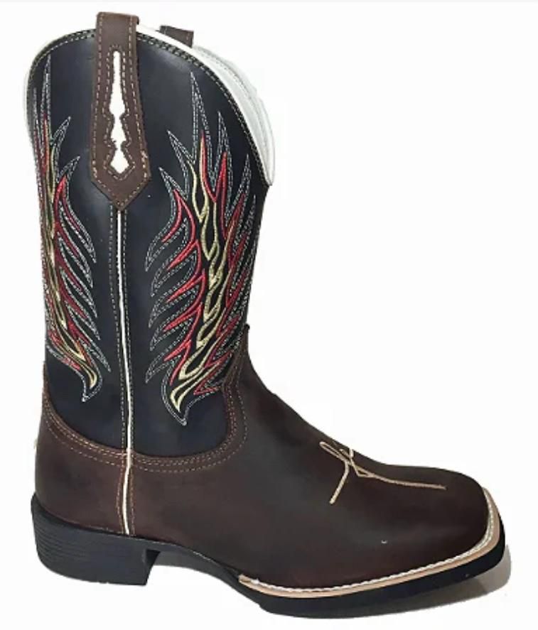 Bota Texana Masculina Cano Padrão Couro Legítimo Bovino Mustang Café e ...