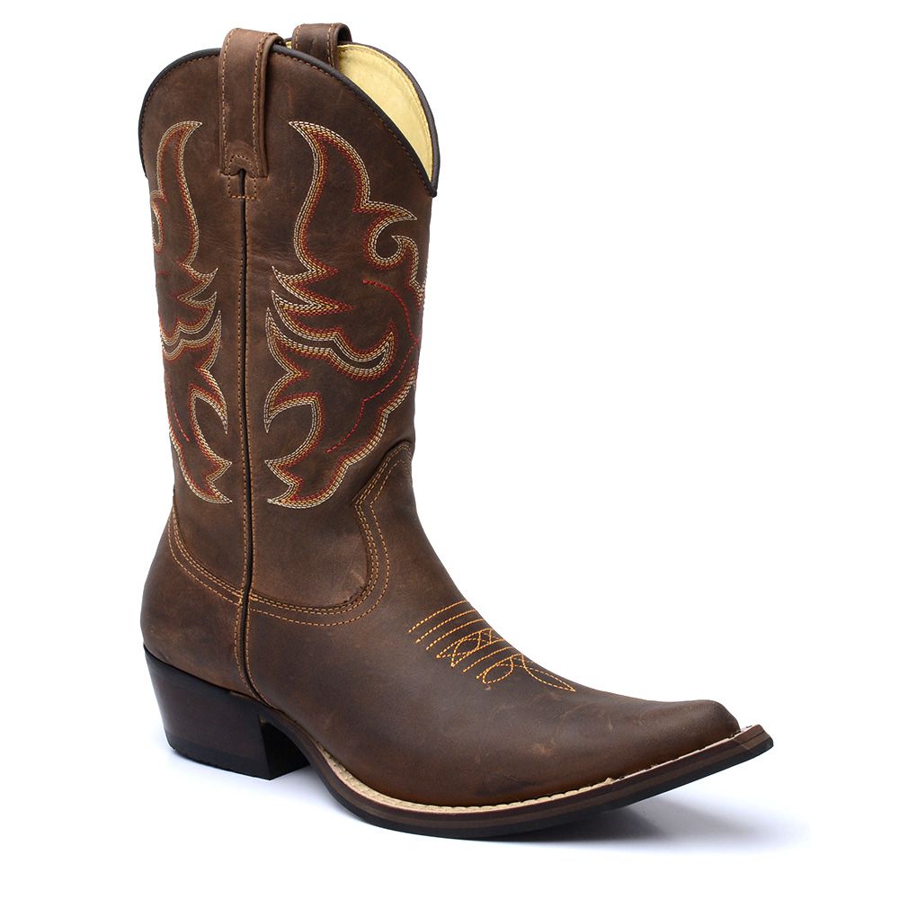 Bota Texana Masculina Bico Fino Couro Legítimo Crazy Horse Café | JM ...