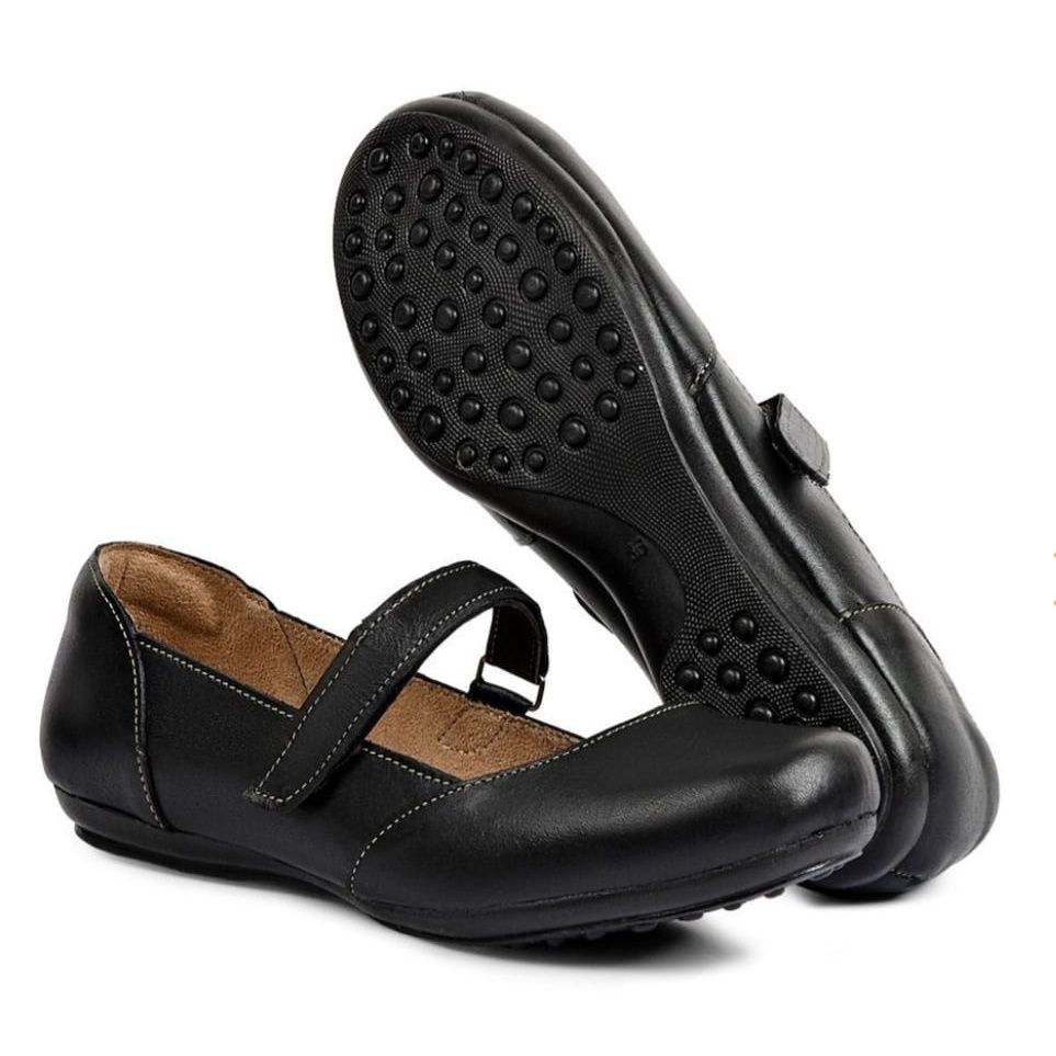 Sapatilha Boneca em Couro Preto JotaFlex | JOTA FLEX CALÇADOS