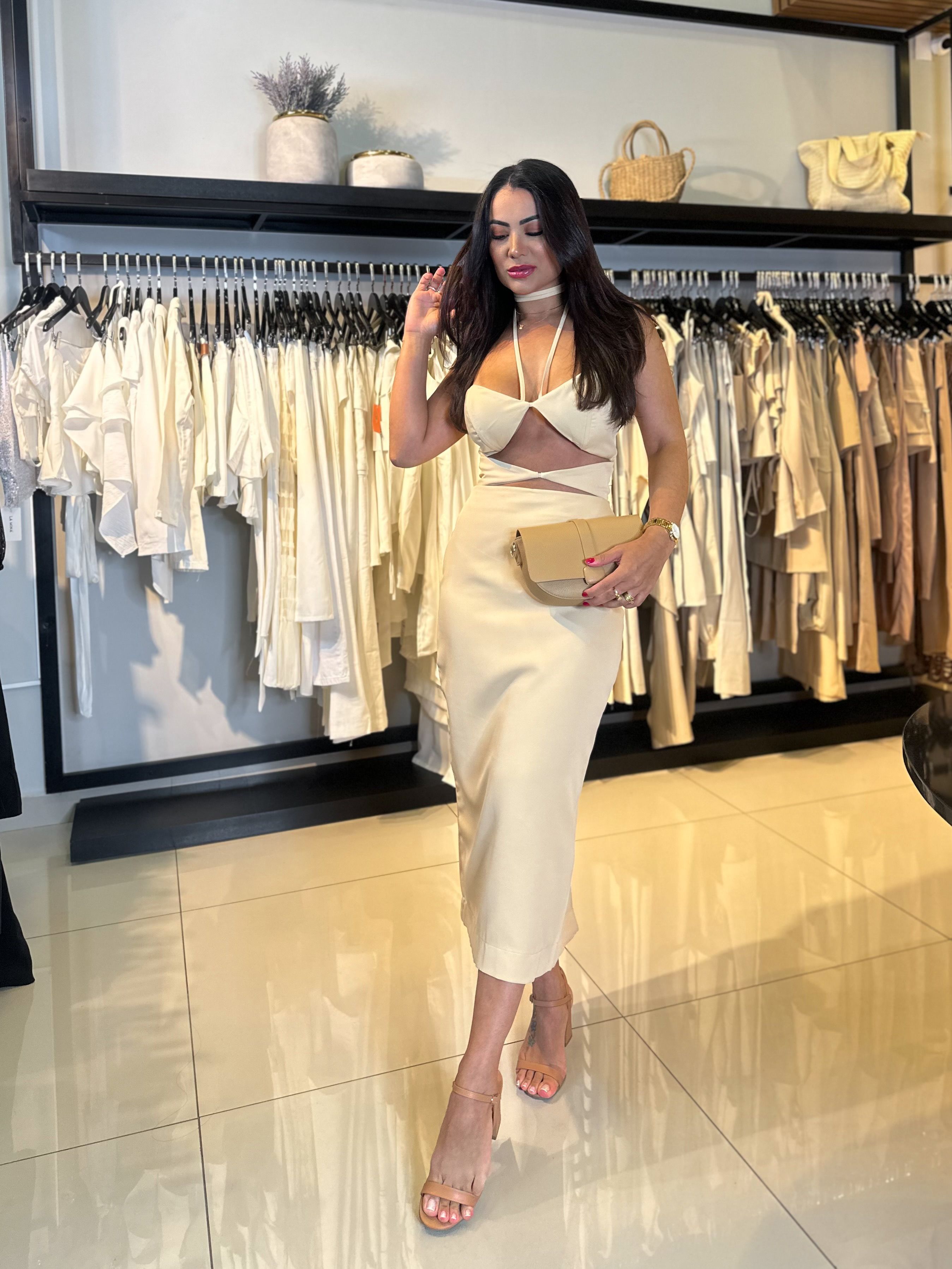 Vestido Midi Rússia Nude | Loja La Mina