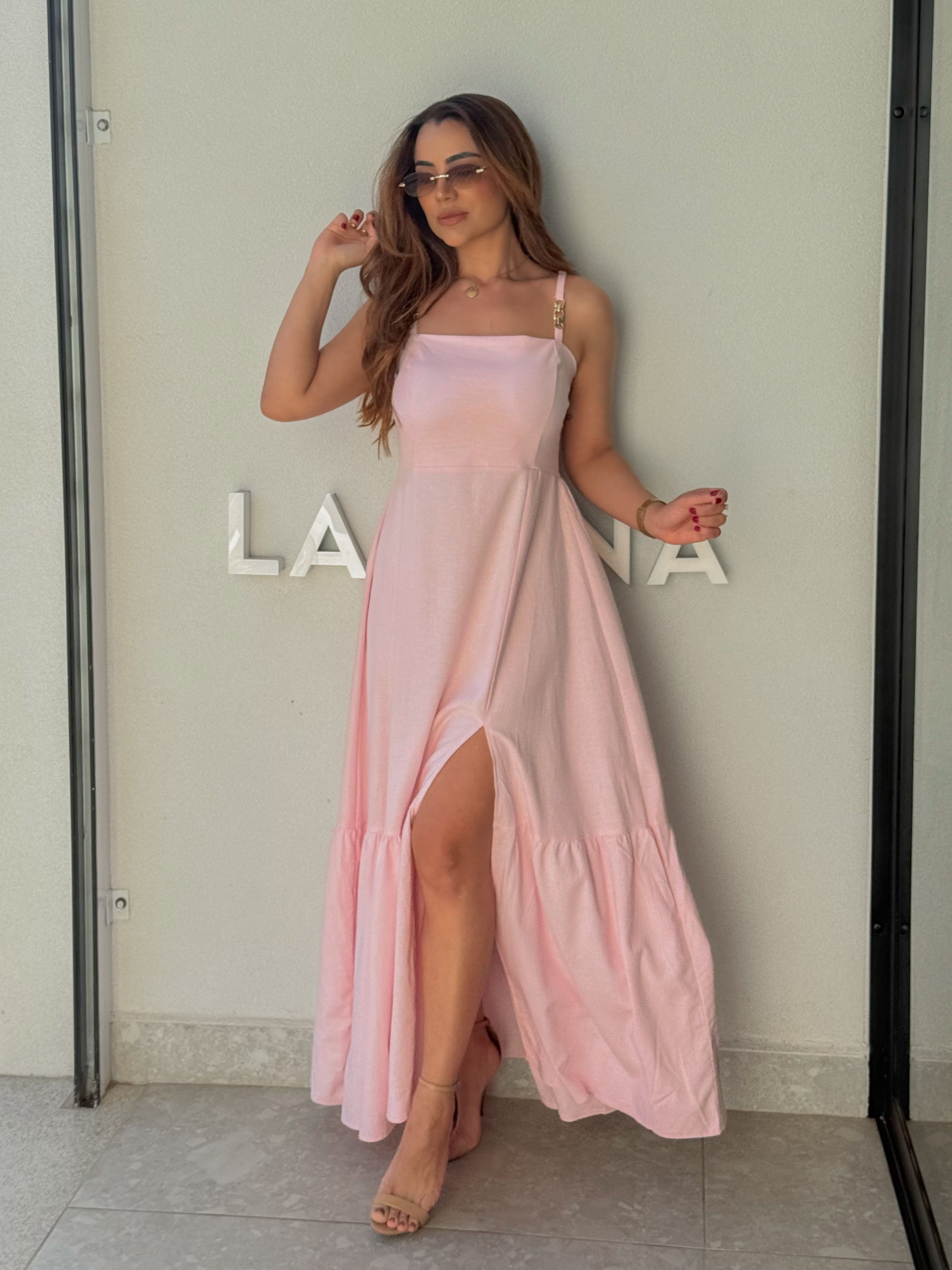 Vestido Linho Cris Rosa | Loja La Mina
