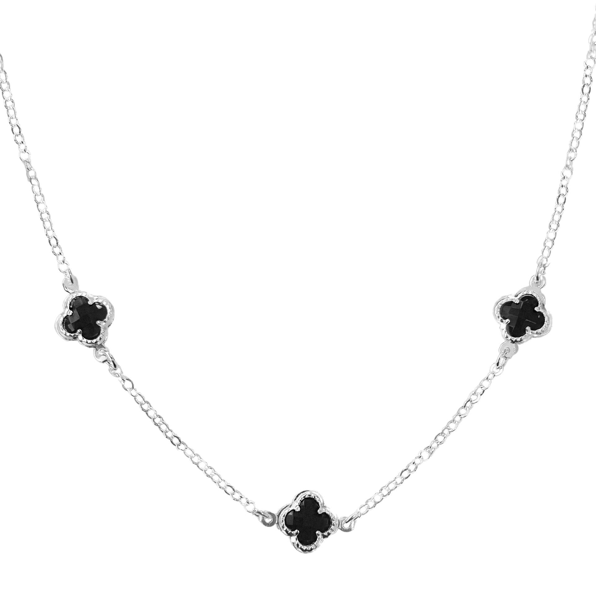 Colar 3 Trevos Pedras Black Prata 925 | LE BEAU