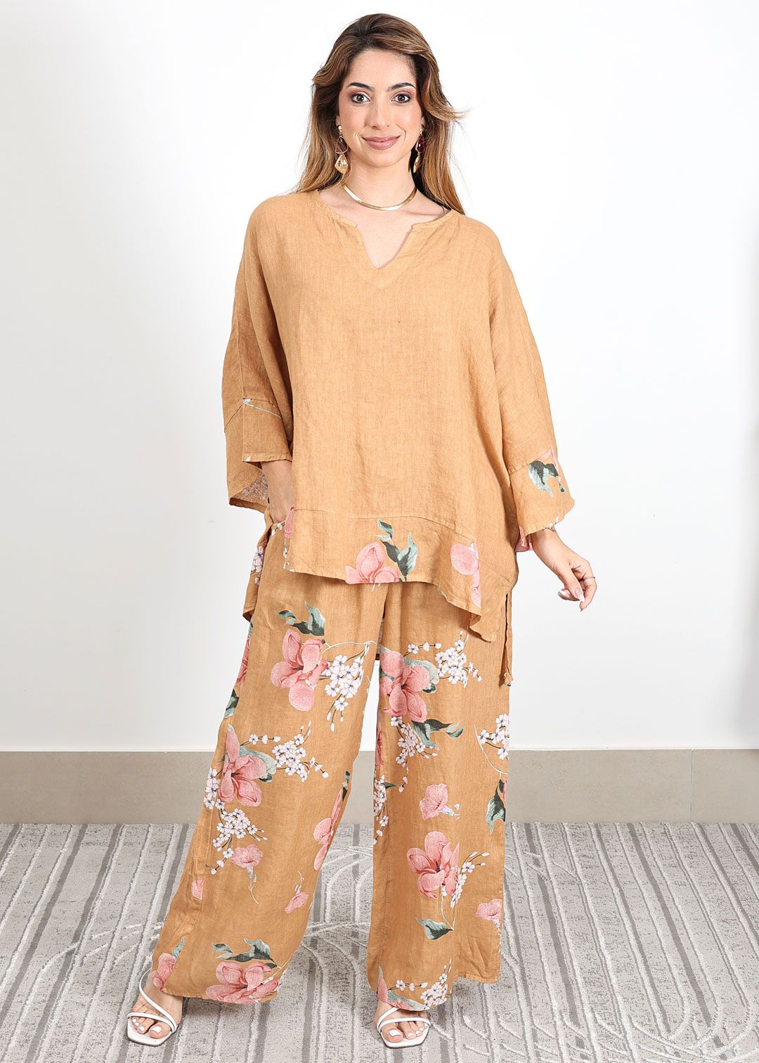 Conjunto Sophie Linho Italiano Caramelo | Loja Linho Italiano