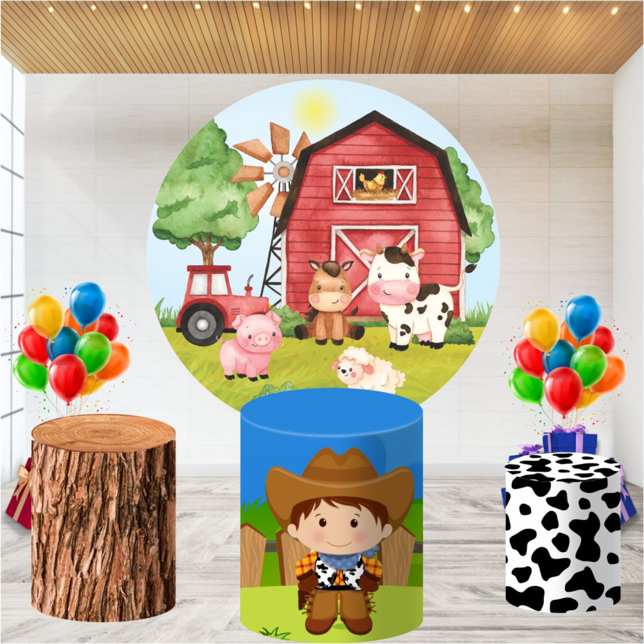 Painel Redondo e Capas de Cilindros Veste fácil com elástico Fazendinha | Genial Mix