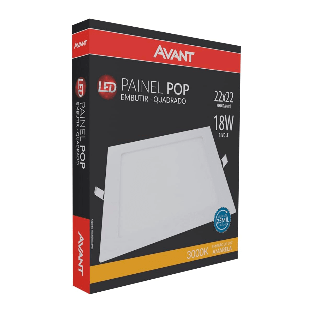 Painel LED Avant Pop Embutir 18W Bivolt 3000K Amarelo Quadra - Loja Gomes