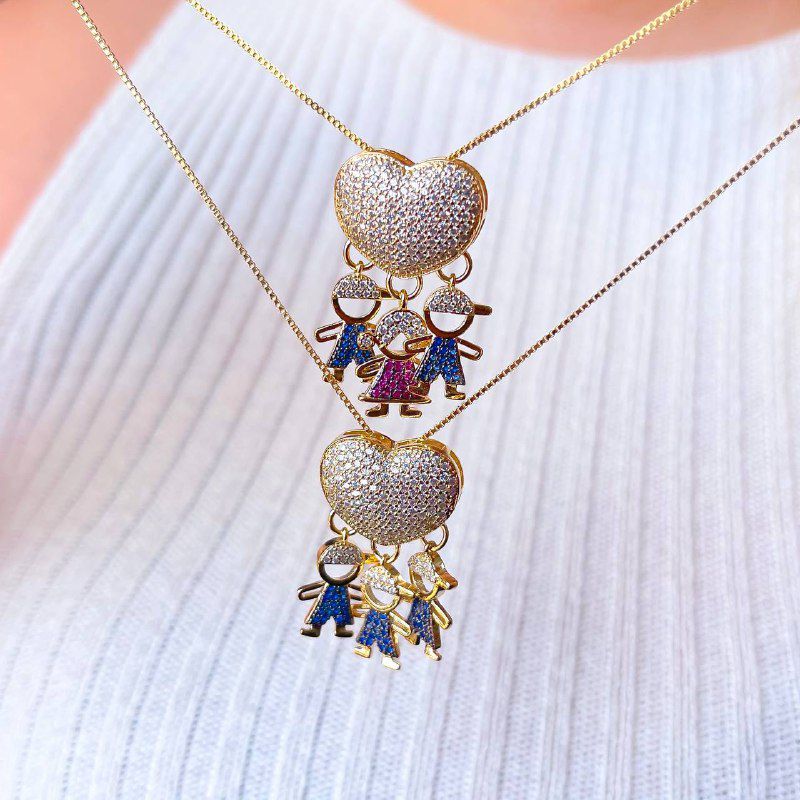 Colar com pingente de coração e filho cravejado na zircônia | Lojas das ...