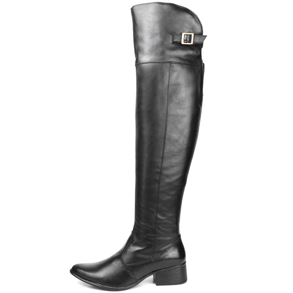 Bota Over The Knee conforto cano super longo liso couro cor preto ...