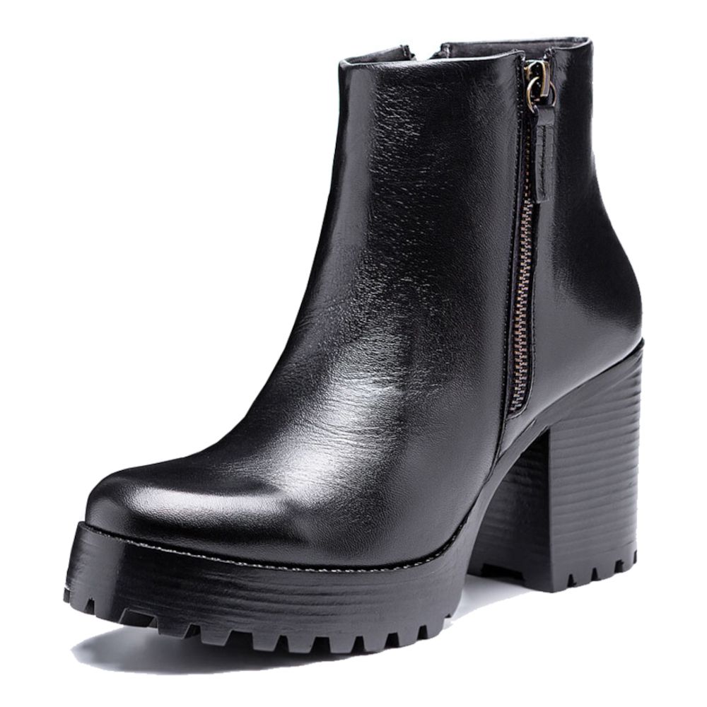 Bota feminina plataforma tratorada salto alto couro legítimo cor preta ...