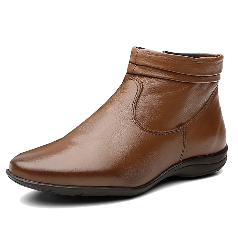 Bota Rasteira feminina cano curto couro legítimo cor havana confortável ...