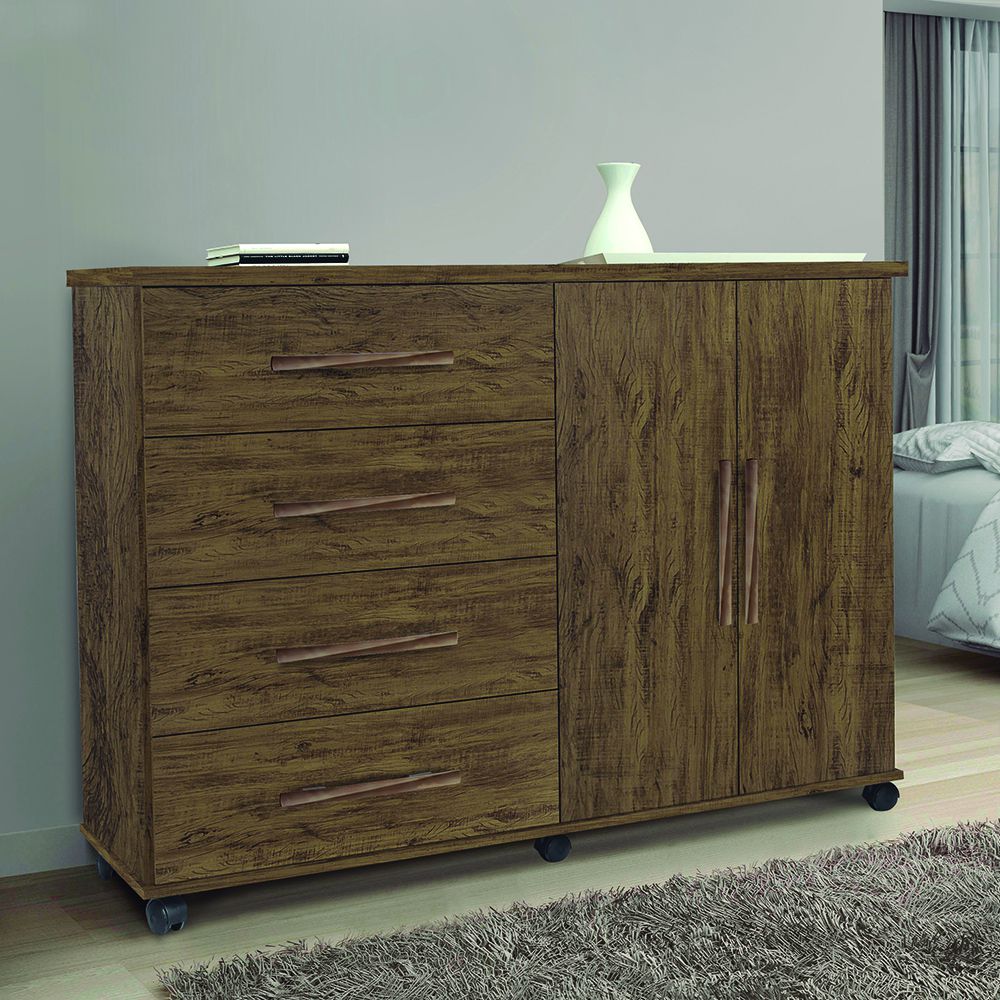Cômoda Para Quarto 4 Gavetas Bali Amendoa Wood Primus | Lojas Premium