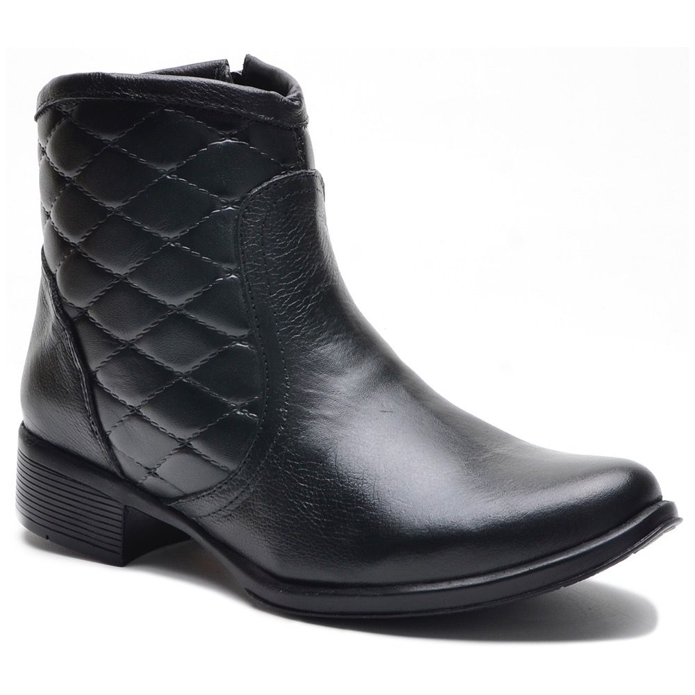 Bota Feminina Cano Curto Couro Legítimo com Matelassê Preto | Haldrys